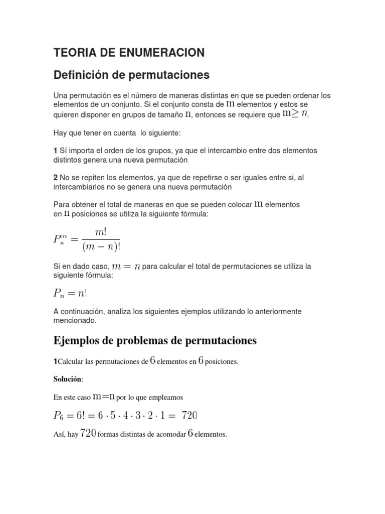 TEORIA DE ENUMERACION | PDF | Permutación | Matemáticas