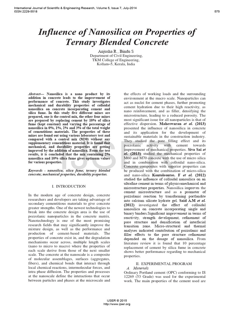 Influence of Nanosilica On Properties of Ternary Blended Concrete | PDF ...