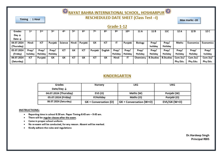 Rescheduled Date Sheet CT1 | PDF | Educational Institutions | Schools