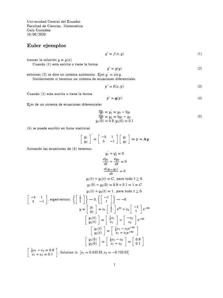 Euler ejemplos | Descargar gratis PDF | Sustracción | Cálculo