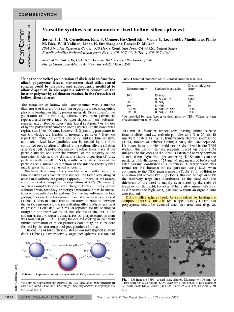 Versatile Synthesis of Nanometer Sized Hollow Silica Spheres | PDF ...