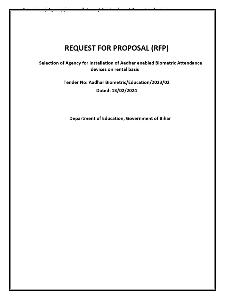 RFP For Aadhar Enabled Biometric Attendancel - 13-02-2024. | PDF | Request For Proposal | Guarantee