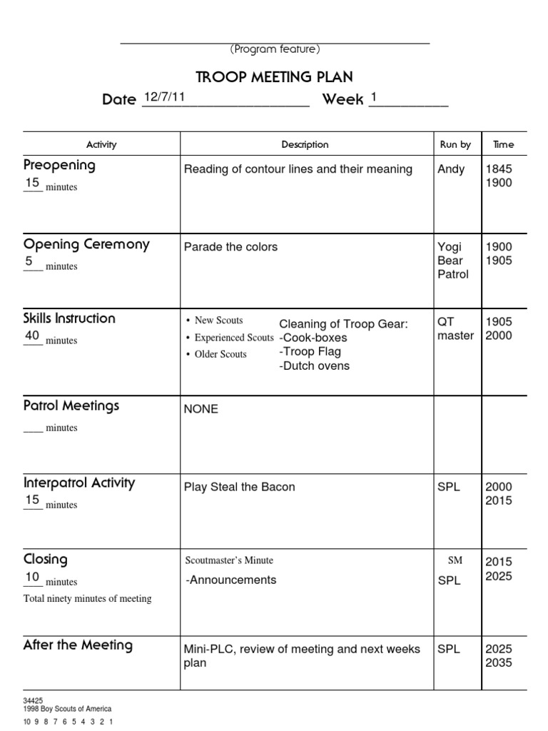 Troop Meeting Plan Template | PDF