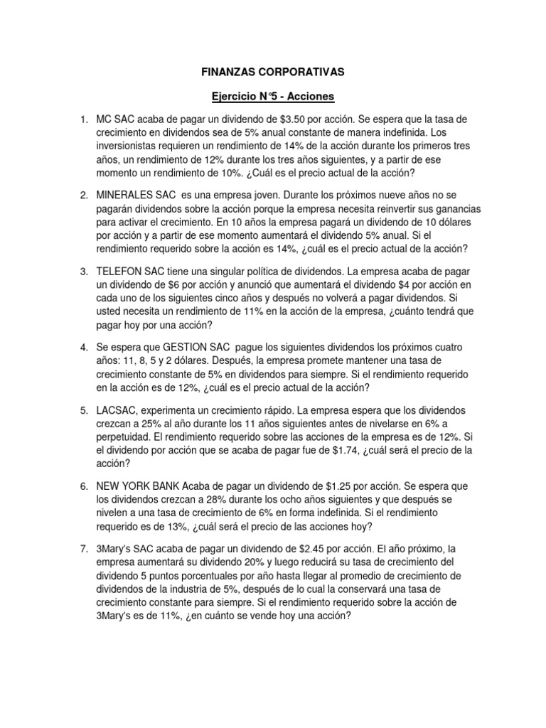 Ejercicios 05 Acciones | PDF | Compartir (Finanzas) | Mercados financieros