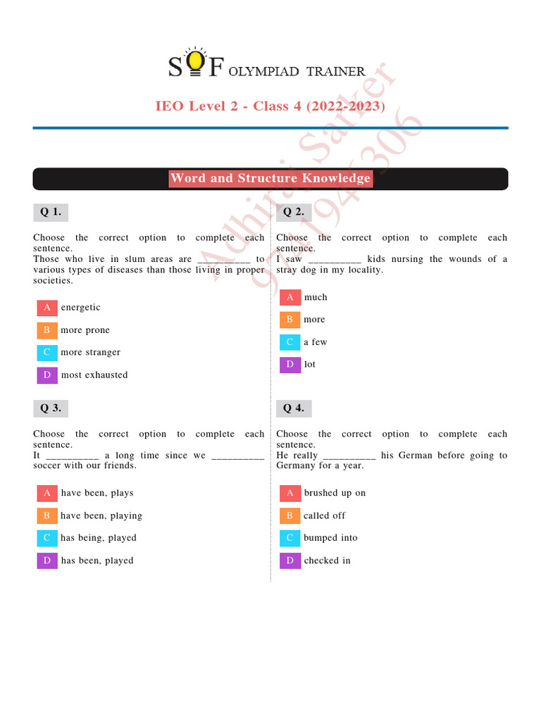 IEO Level 2 - Class 4 (2022-2023) | PDF | Earthquakes | Michael Jackson