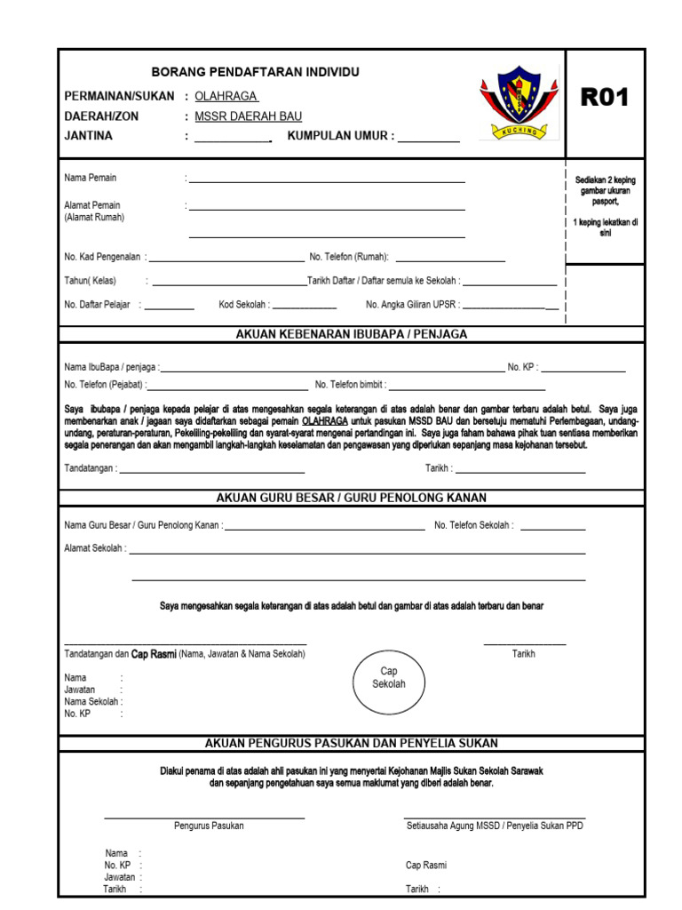 BORANG RO1 - Balapan Dan Padang MSSRB Kuching | PDF
