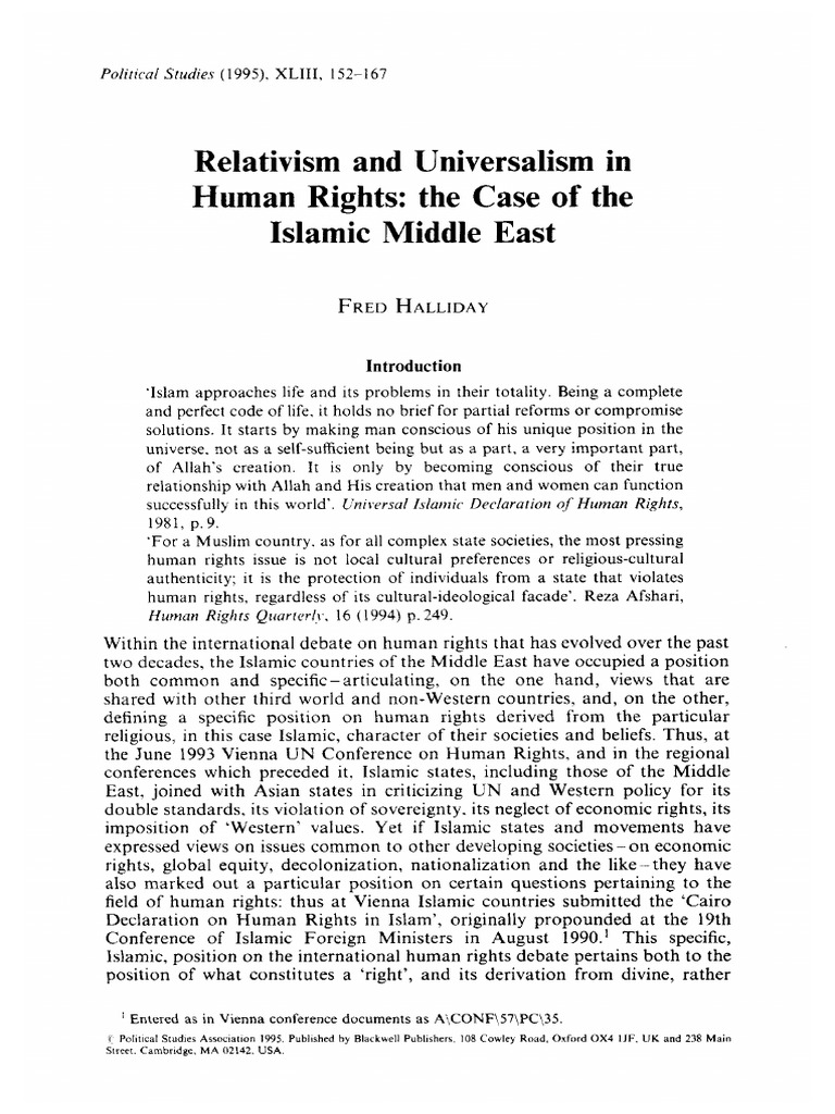 Relativism and Universalism in Human Rights - The Case of The Islamic ...