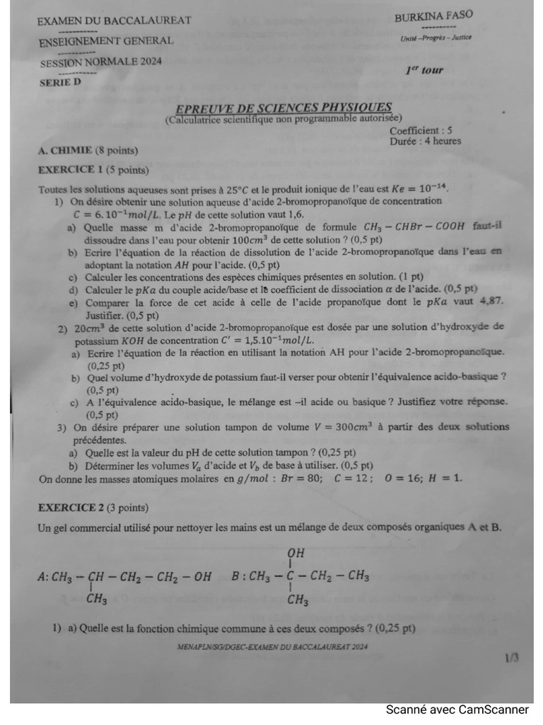 Sujet BAC PC 2024 | PDF