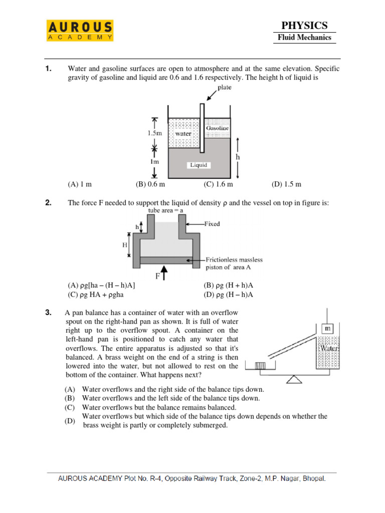 Fluid Mechanics - Revision Sheet | PDF | Pressure | Force