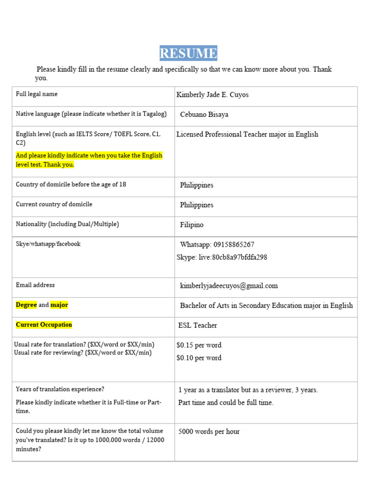 1.resume (EN-FP) | PDF | Proofreading | Copy Editing