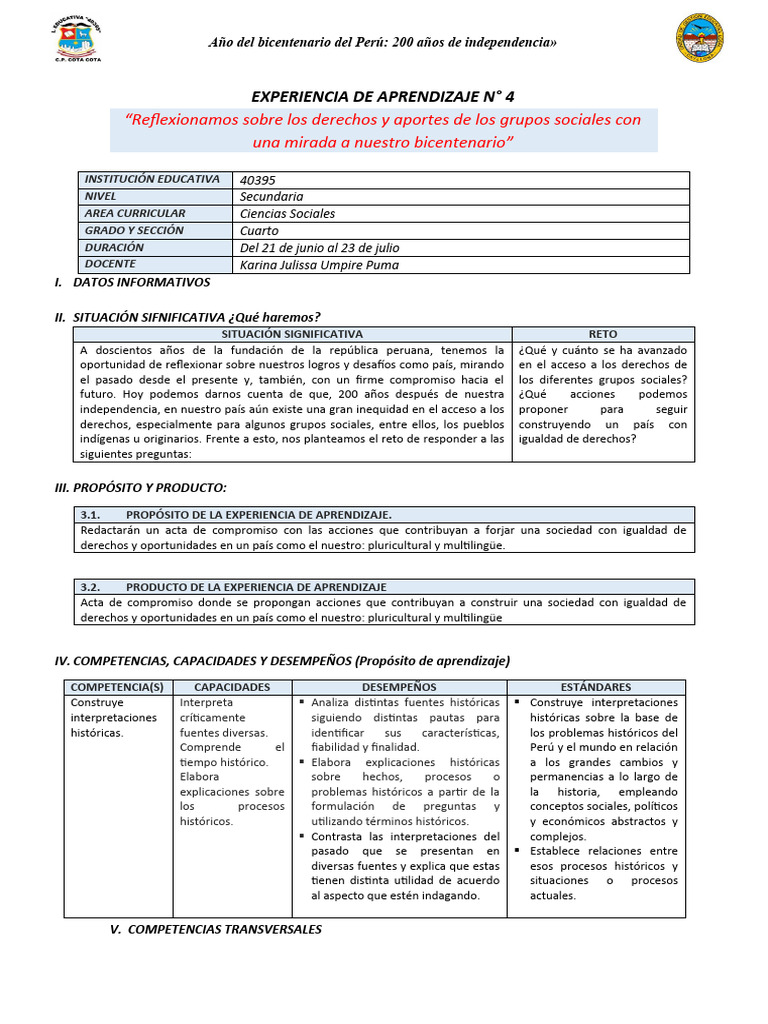 4TA EdA 2021-4TO | PDF | Evaluación | Aprendizaje