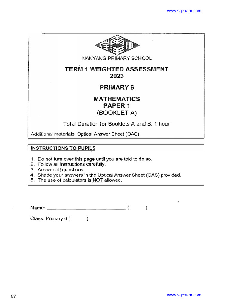 2023 P6 Maths Weighted Assessment 1 Nanyang | PDF