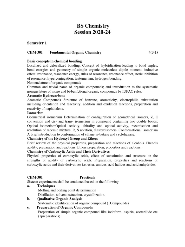 BS Chemistry Syllabus 2020-24 | PDF | Analytical Chemistry | Absorption ...