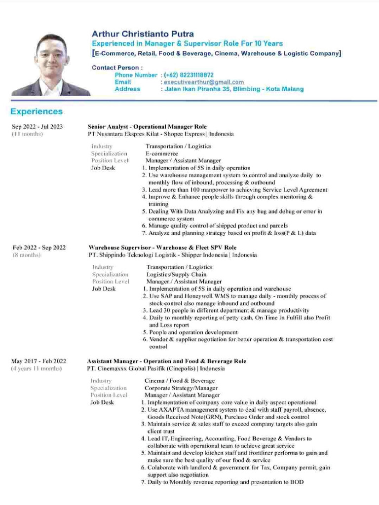 CV Arthur Christianto Putra | PDF