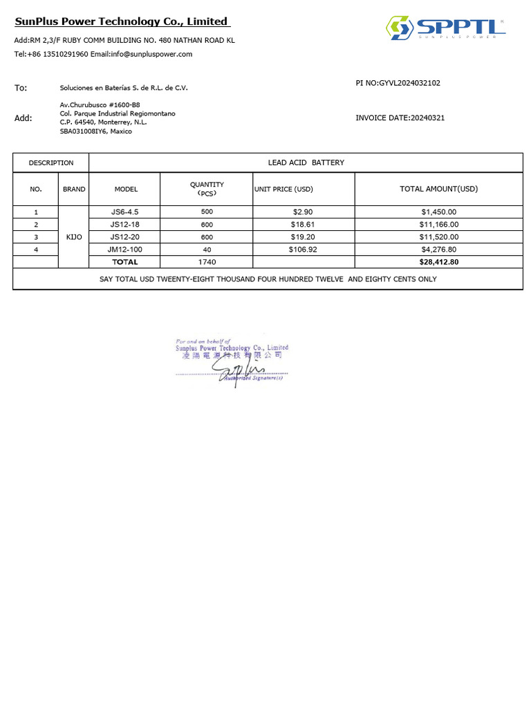 CI PL To Customer | PDF | Battery (Electricity) | Galvanic Cells