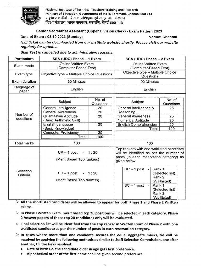 SSA Exam Pattern 2023 | PDF
