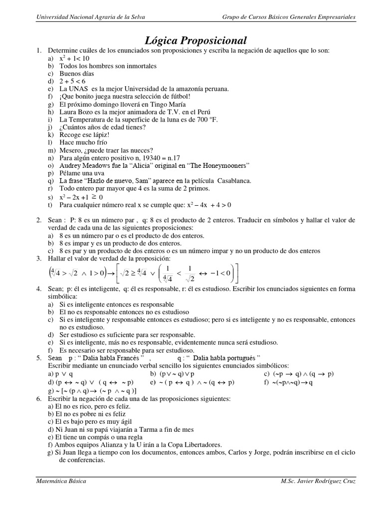 Lógica Proposicional 2024-1 | PDF | Proposición | Verdad
