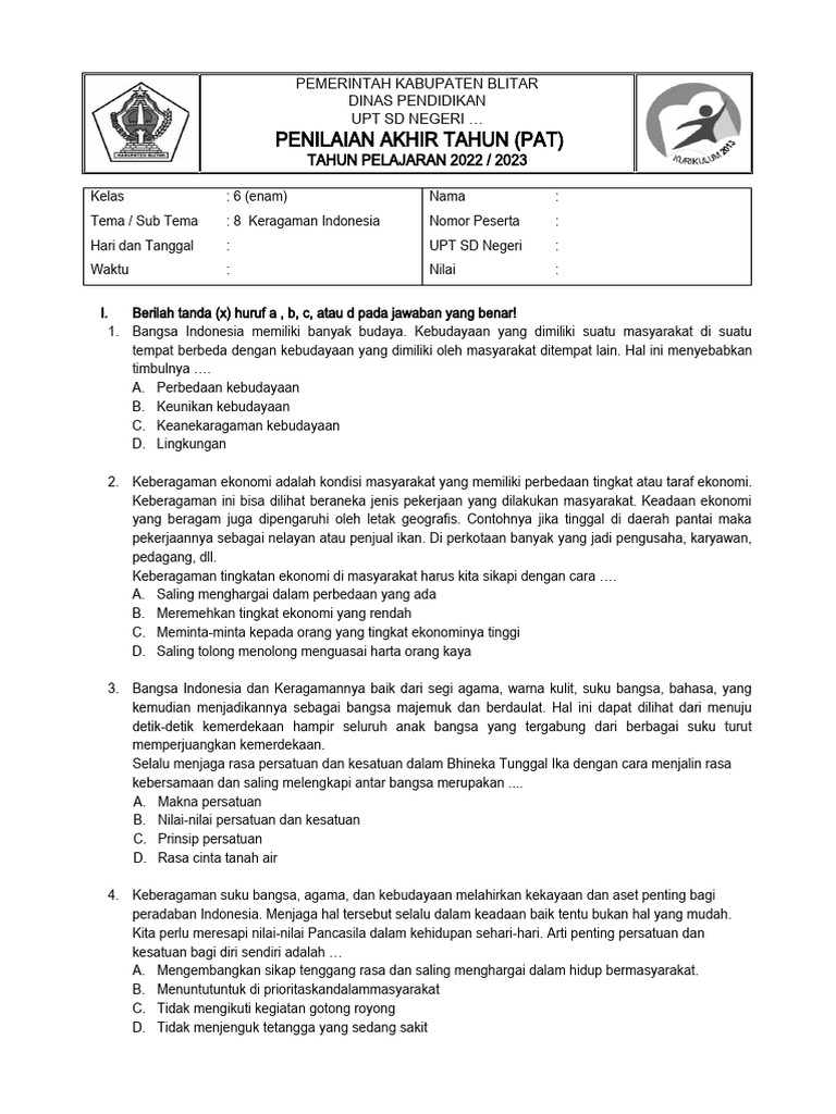 Naskah Soal - Kelas6 - Tema8 - Pat | PDF