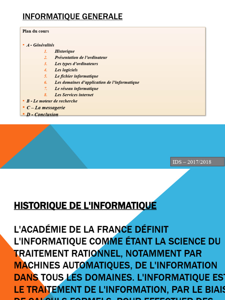 Cours Informatique 1 Ère Année IDS | PDF | Internet | Internet et Web