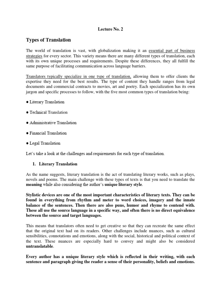 Lecture No. 2 Types of translation | Download Free PDF | Translations | Jargon