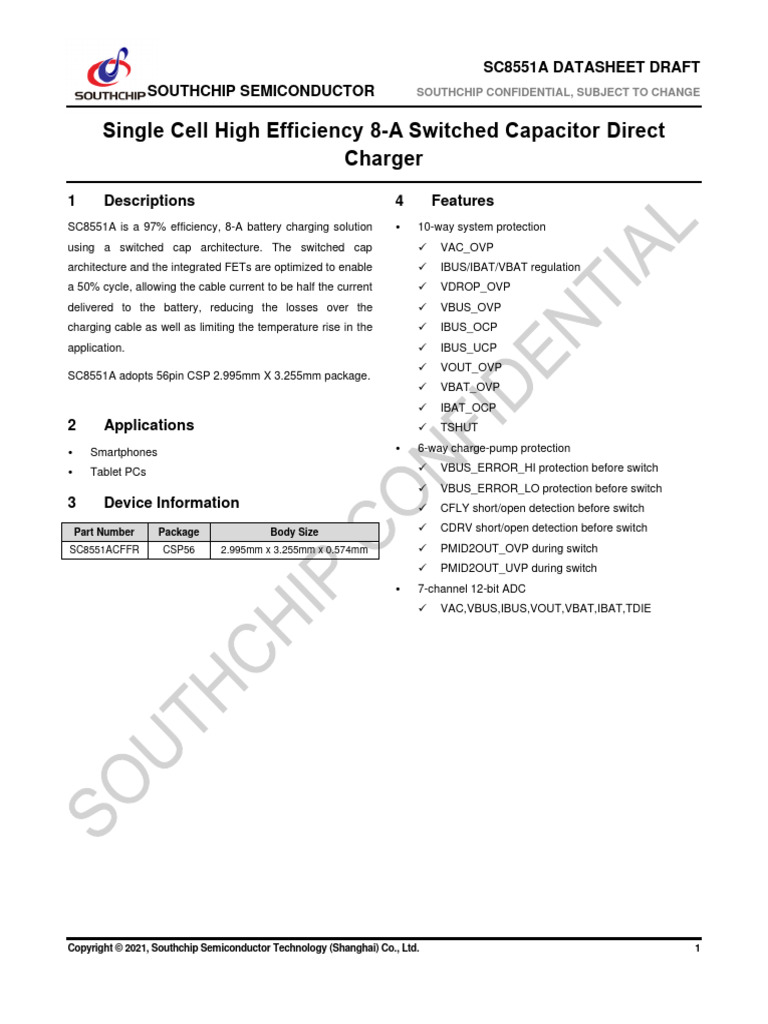 SC8551A Datasheet Brief en | PDF | Battery Charger | Electricity