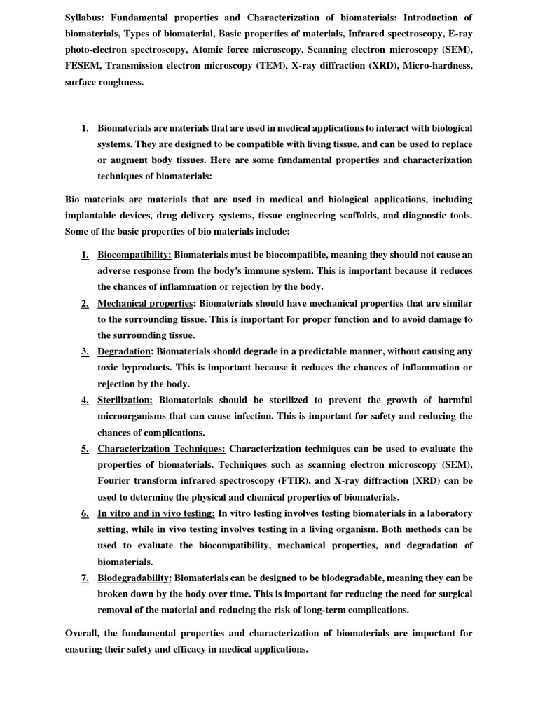 Fundamental Properties and Characterization of Biomaterials | PDF ...