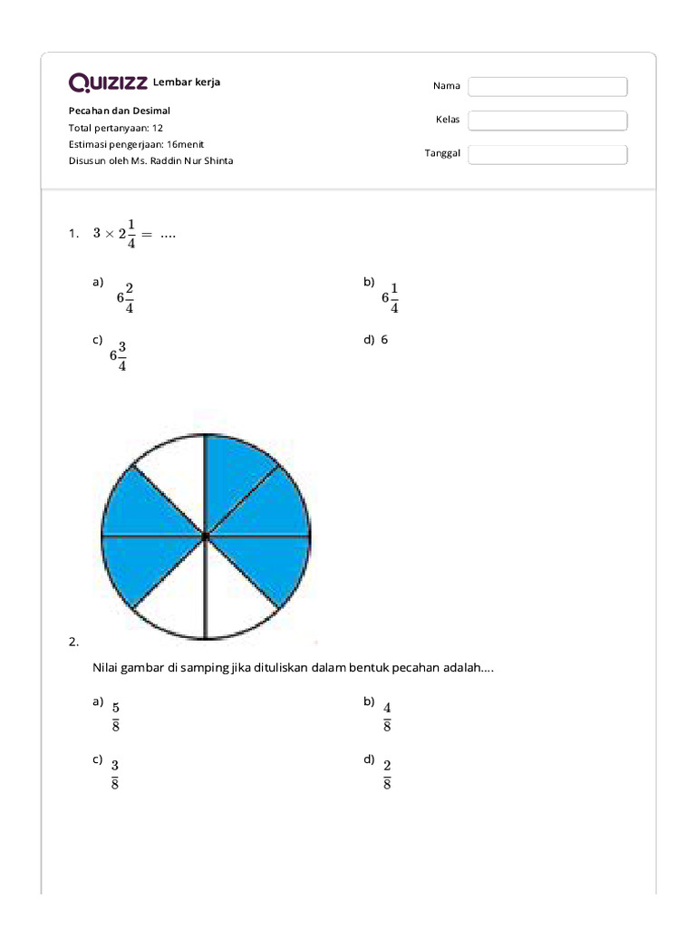 Quizizz - Pecahan Dan Desimal | PDF