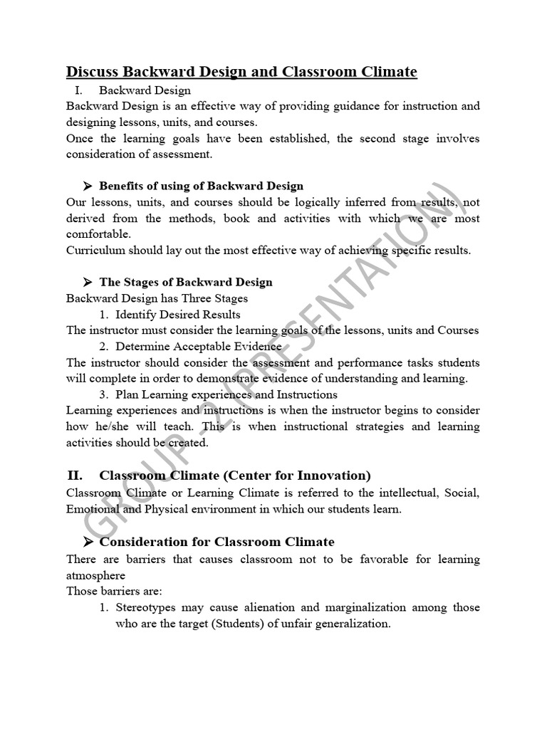 Primary Education Backward Design Pdf Learning Classroom