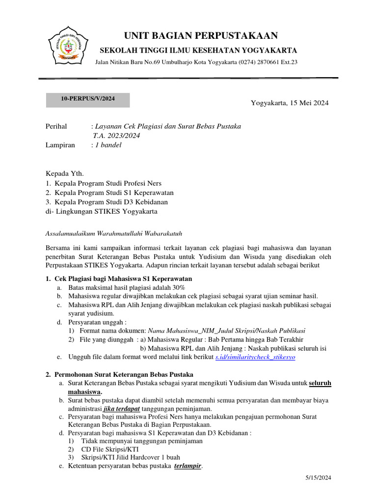 10 - PERPUS - V - 2024 - Pengumuman Cek Plagiasi Tahun Akademik 2023-2024-Digabungkan | PDF ...