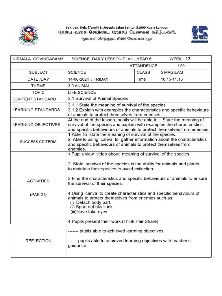 Animals Year 5 | PDF | Lesson Plan | Cognitive Science