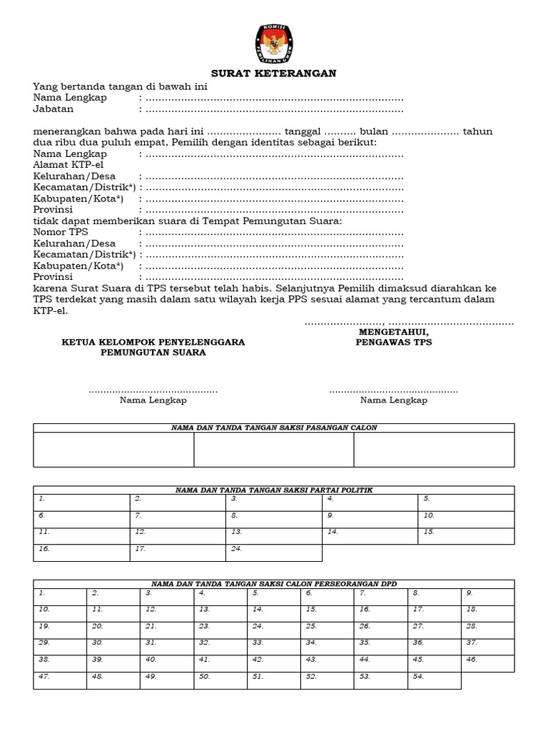 SK Pindah TPS Karena SS Habis | PDF