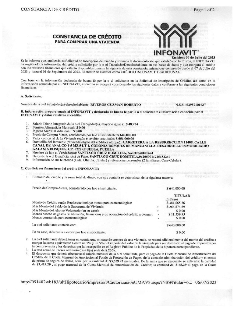 CONSTANCIA DE CREDITO | PDF
