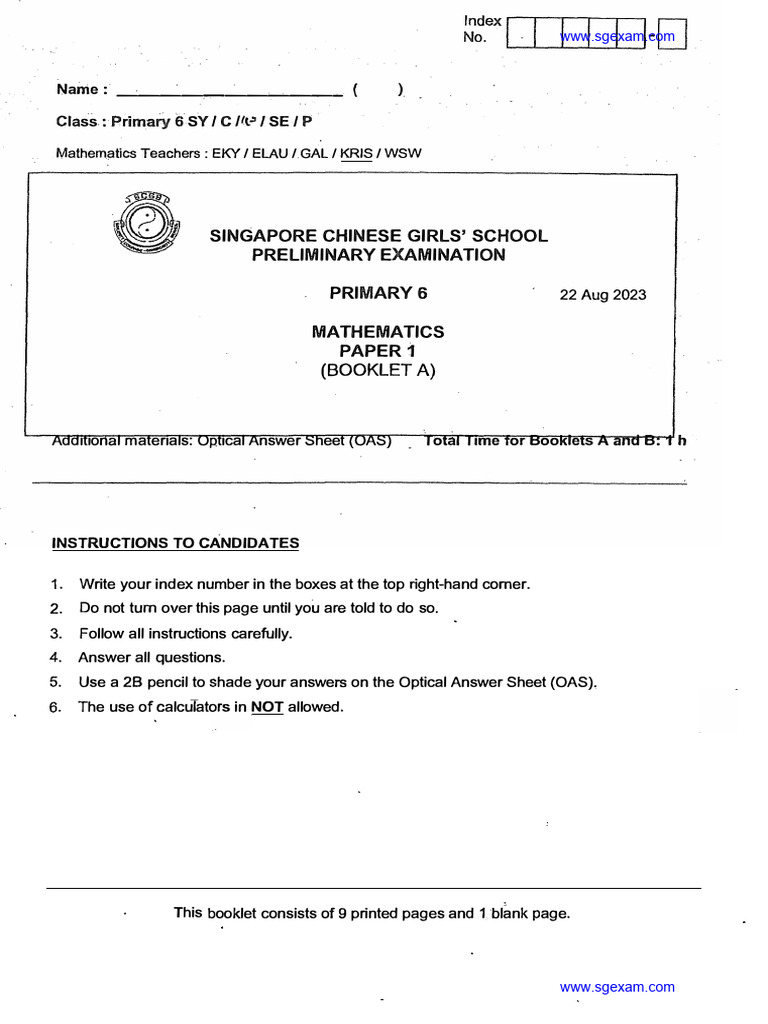 Primary 6 Mathematics Exam Paper 2023 | PDF | Teaching Methods & Materials
