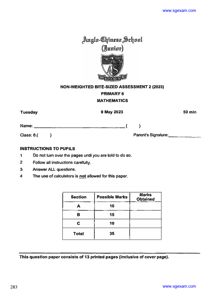 2023-P6-Maths-Weighted Assessment 2-ACSJ | PDF