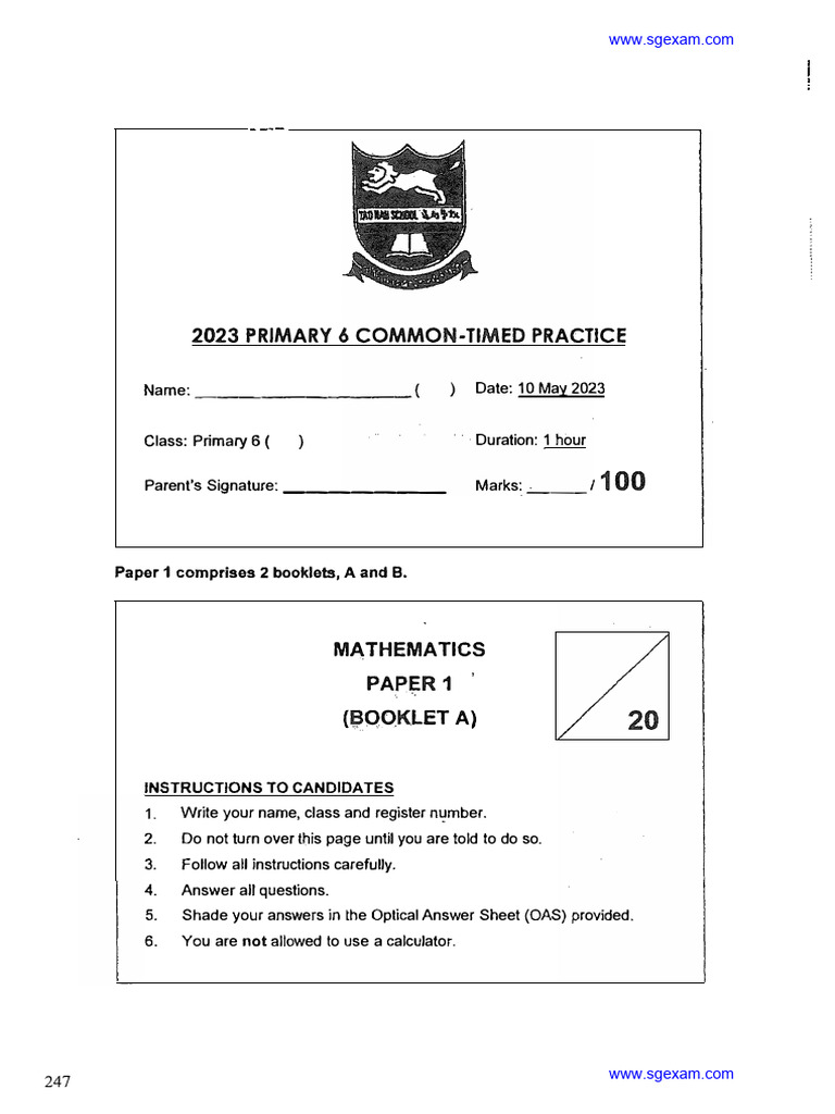 Tao Nan 2023 Math Prelim Practice | PDF | Mathematics