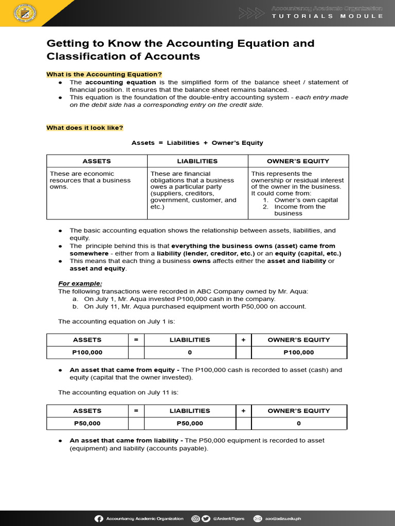 DAY 1 - Getting To Know The Accounting Equation and Classification of Accounts (1) 4 | PDF ...