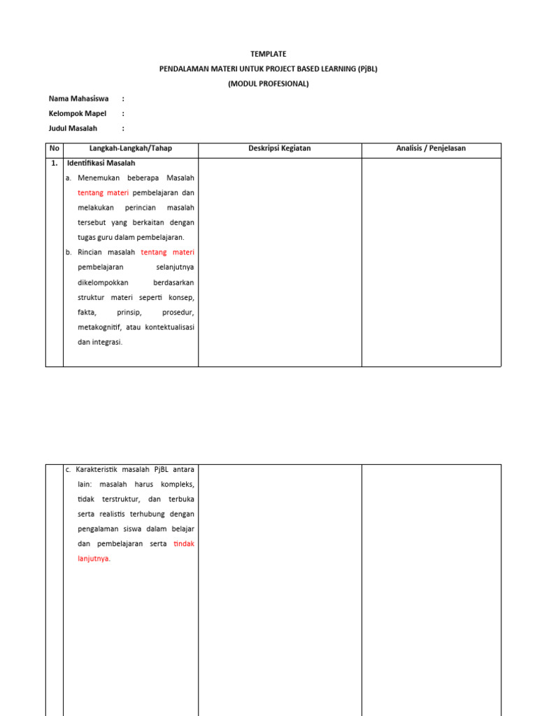 Template PJBL Modul Profesional | PDF
