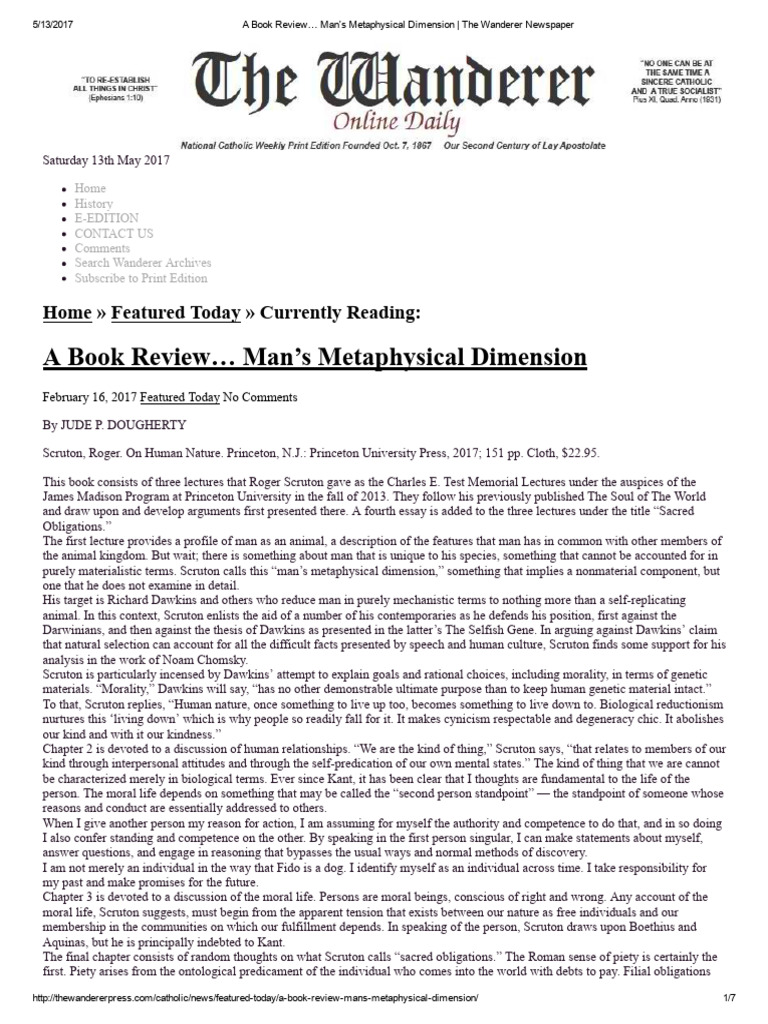 Review of Scruton's Book On Human Nature | PDF | Philosophy