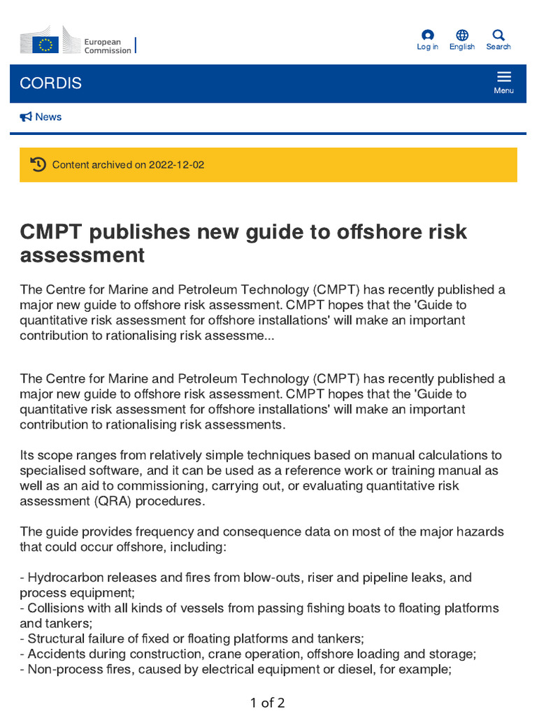 CORDIS - Article - 13060 CMPT Publishes New Guide To Offshore Risk ...