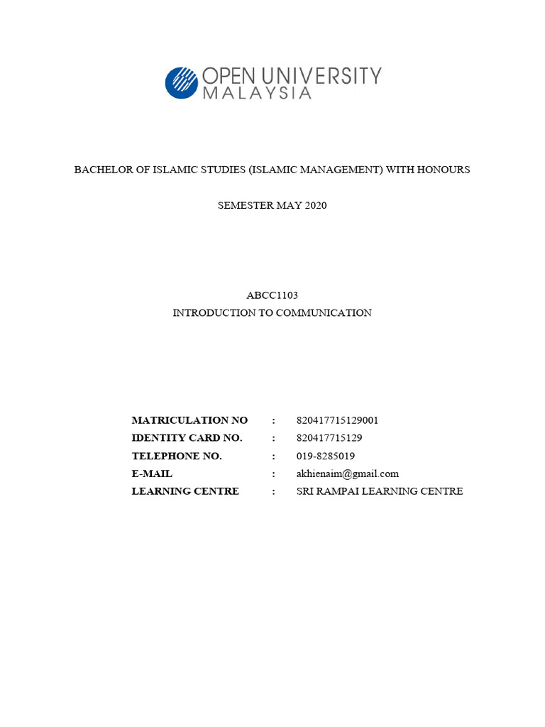 ABCC1103 Intro Communication Assignment Solution | PDF | Nonverbal ...