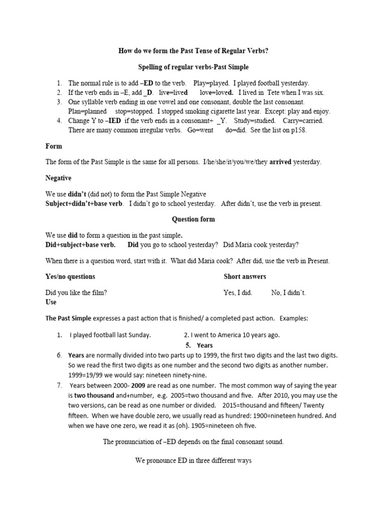 English Past Tense Guide | PDF | Grammar | Linguistic Morphology