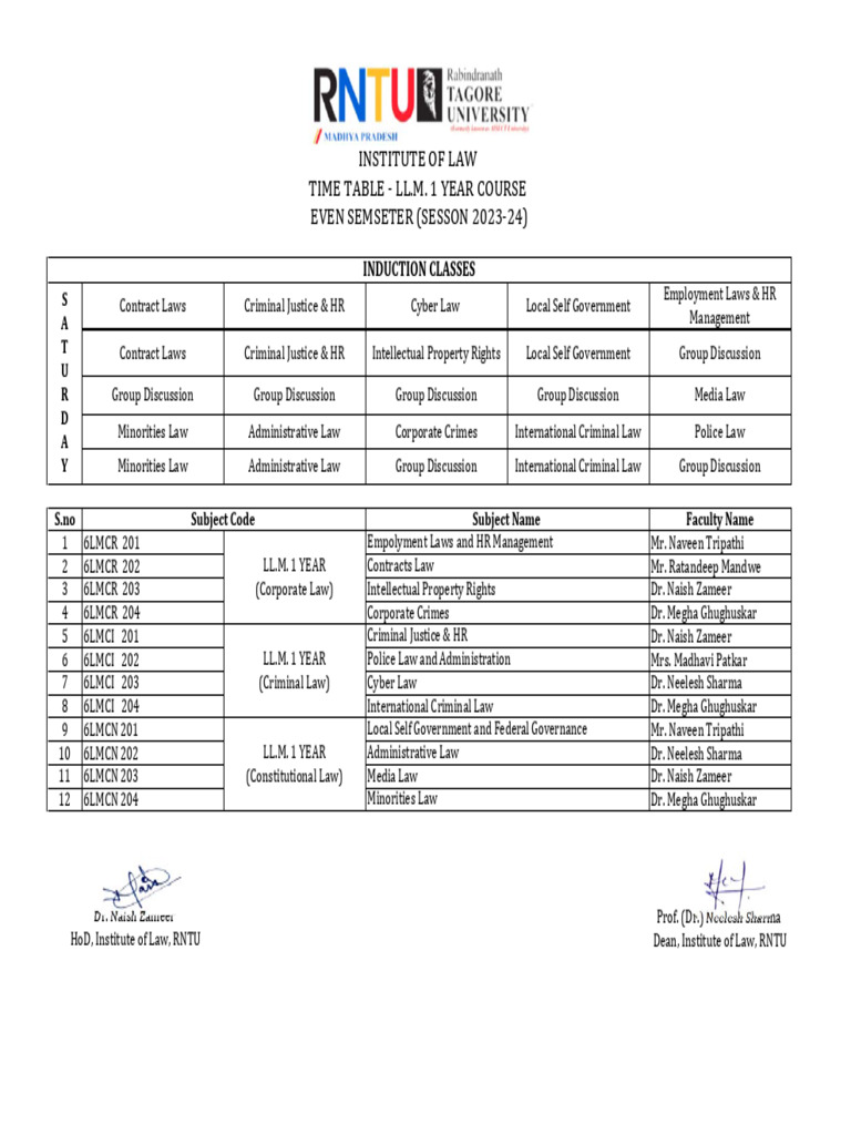 LL.M. 1 Year (Even Sem Time Table Session 2023-24) | PDF | Crime & Violence | Criminal Justice