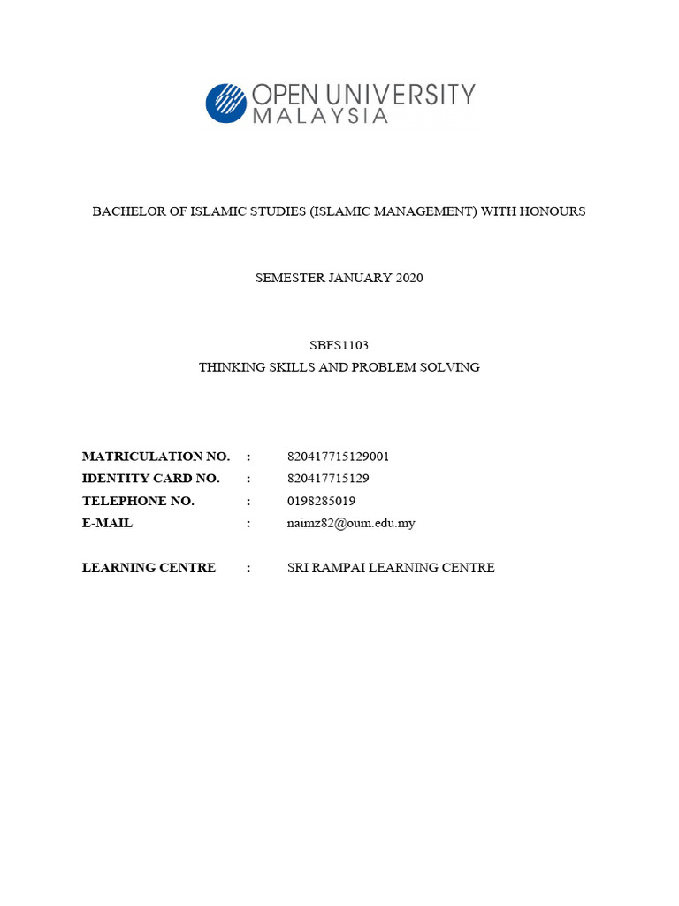 SBFS1103 Assignment 1 - Abdul Muntaqim Bin Zulkipli | PDF | Decision ...