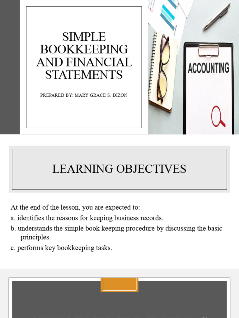Simple Bookkeeping and Financial Statements Bookkeeping Terms To ...