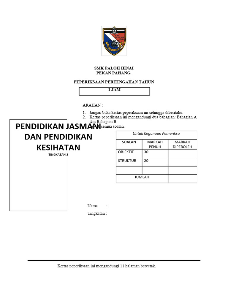 Soalan Pjpk Tingkatan 2 Ppt Jun 2022 Pdf