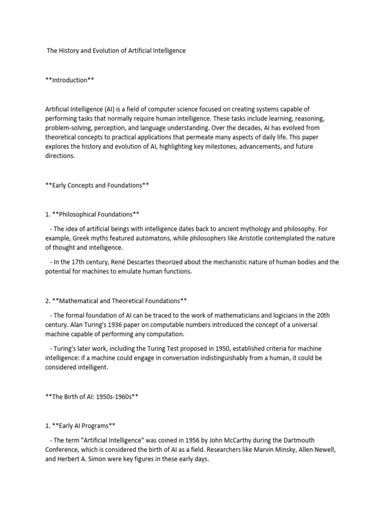The History and Evolution of Artificial Intelligence | PDF | Artificial ...