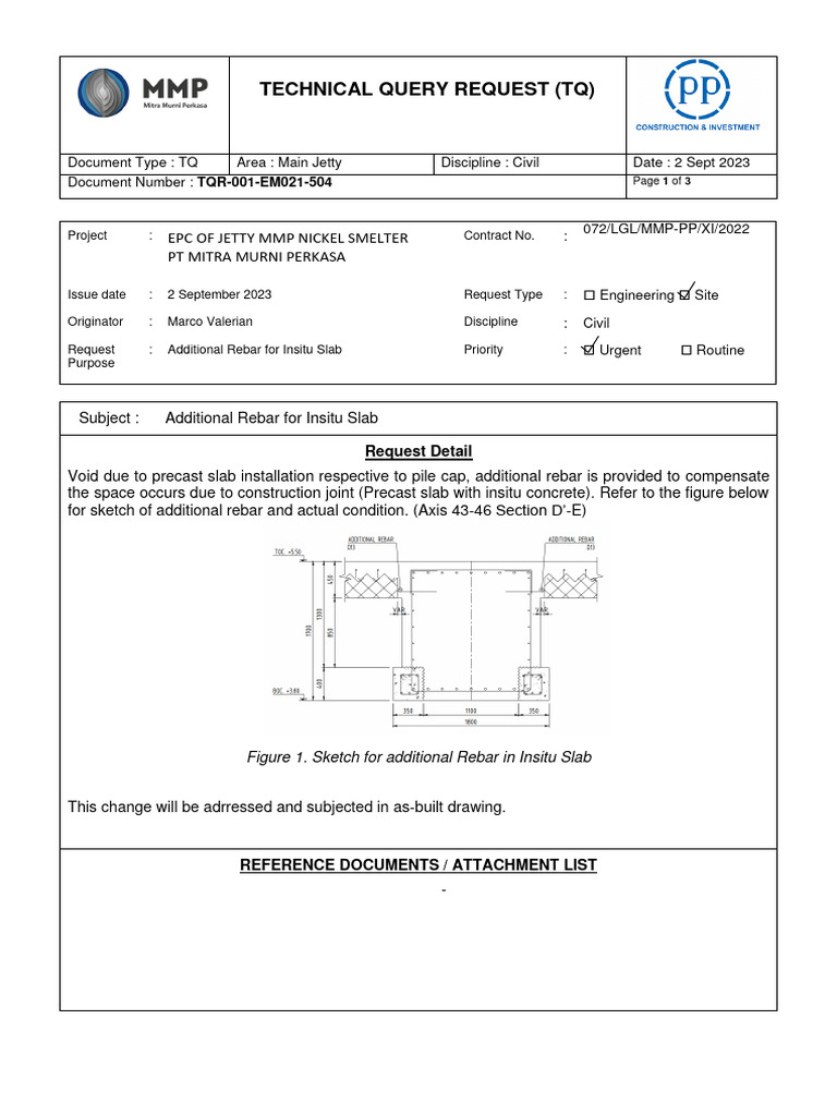 TQ-001-EM021-504 - Jetty Insitu Slab Extra Rebar in Pile Cap (D13) | PDF | Concrete | Composite ...