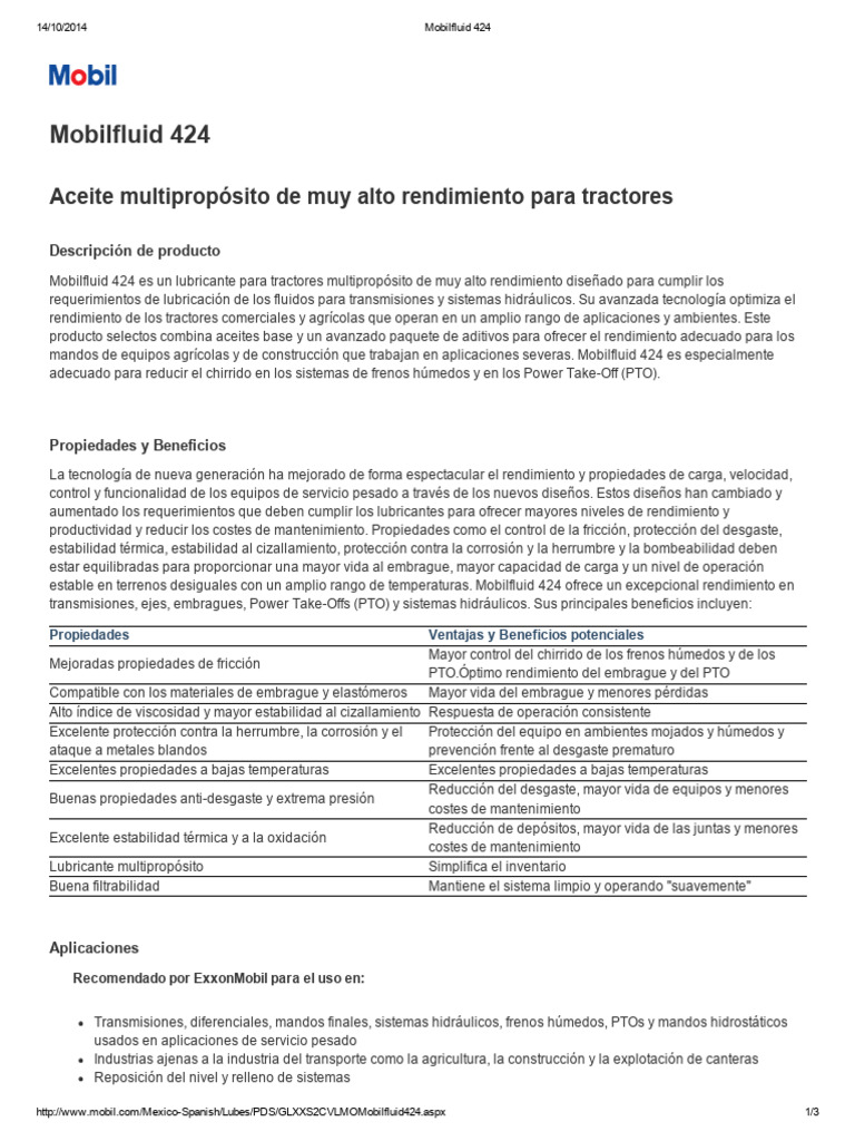 Mobilfluid 424 | PDF | Embrague | Lubricante