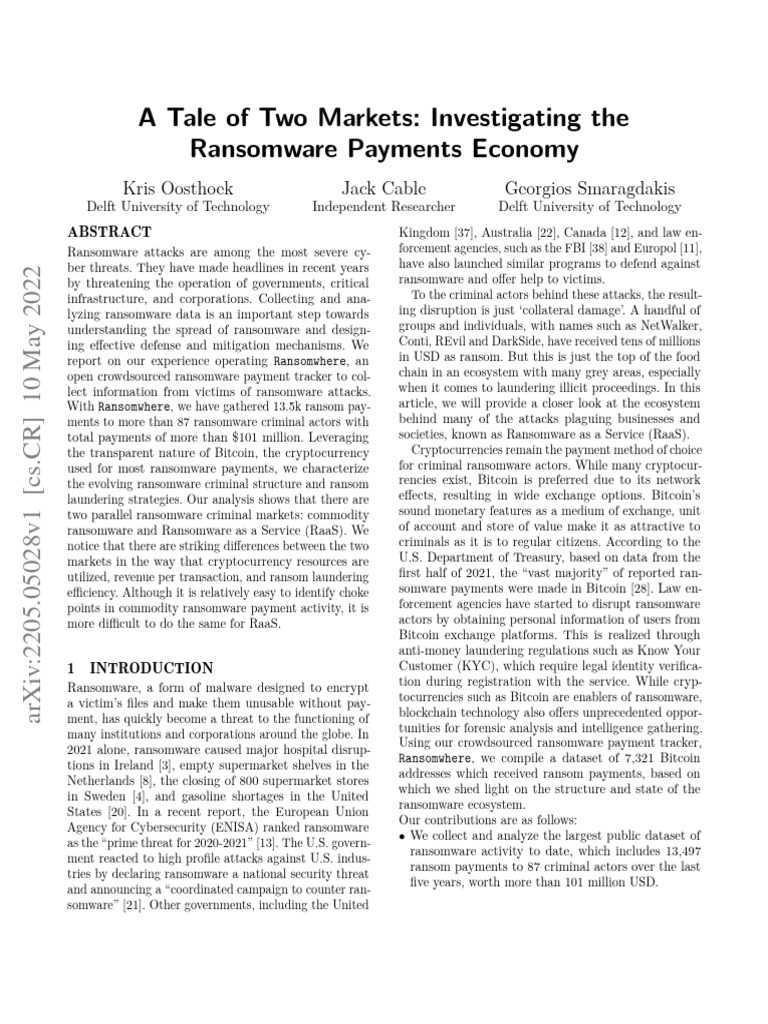 A Tale Two Markets | PDF | Ransomware | Cryptocurrency