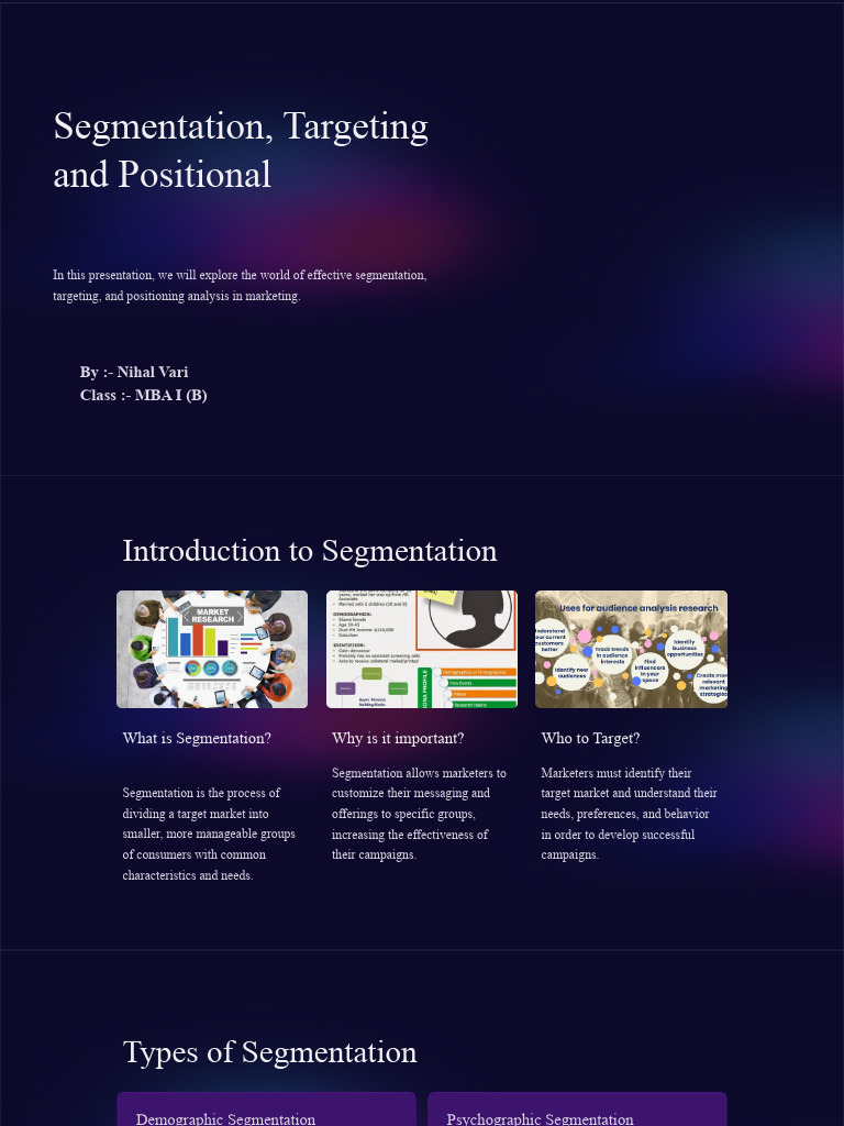 Segmentation Targeting and Positional Analysis | PDF | Market Segmentation | Marketing